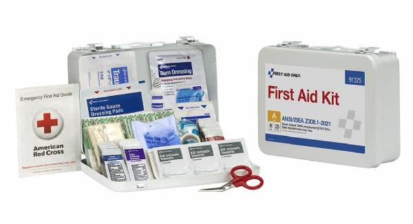 25 Person ANSI 2021 Class A First Aid Kit - Metal case, First Aid Kits ...