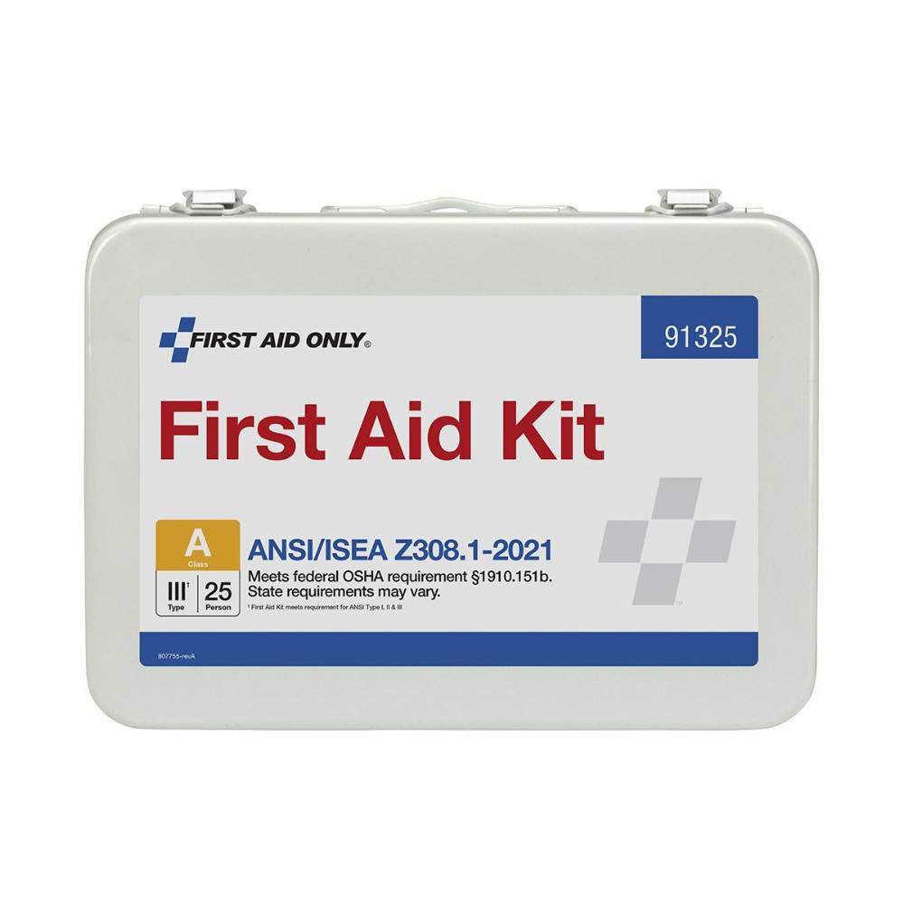 25 Person ANSI 2021 Class A First Aid Kit - Metal case, First Aid Kits ...