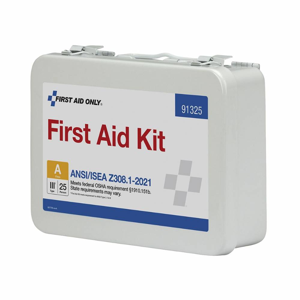 25 Person ANSI 2021 Class A First Aid Kit - Metal case, First Aid Kits ...