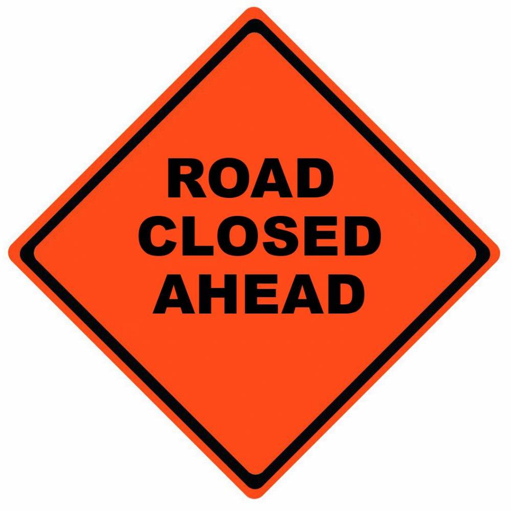 Road Closed Ahead Roll-Up Sign w/Mesh pockets, Roll-up Signs and stands ...