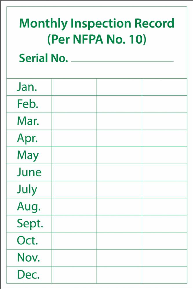 FIRE EXTINGUISHER MONTHLY INSPECTION RECORD LABEL - 2X3" 100/Roll ...